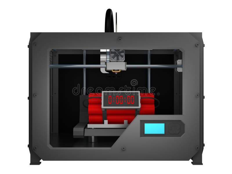 Bomb in 3d Printer on White 3d Rendering Stock Illustration ...