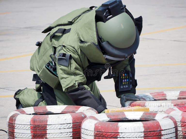 Bomb Disposal Expert in Bomb Suit Stock Photo - Image of ordnance ...