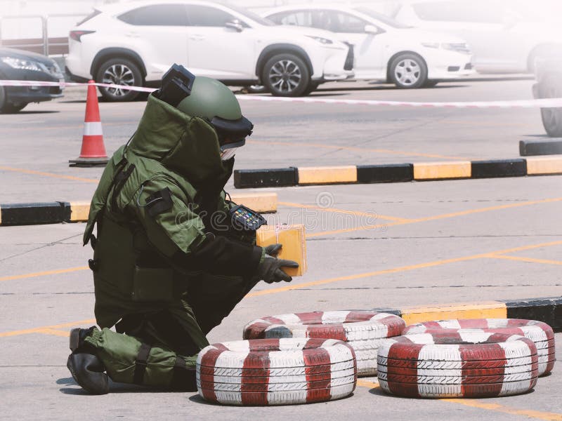 Bomb Disposal Expert in Bomb Suit Stock Photo - Image of vehicle ...