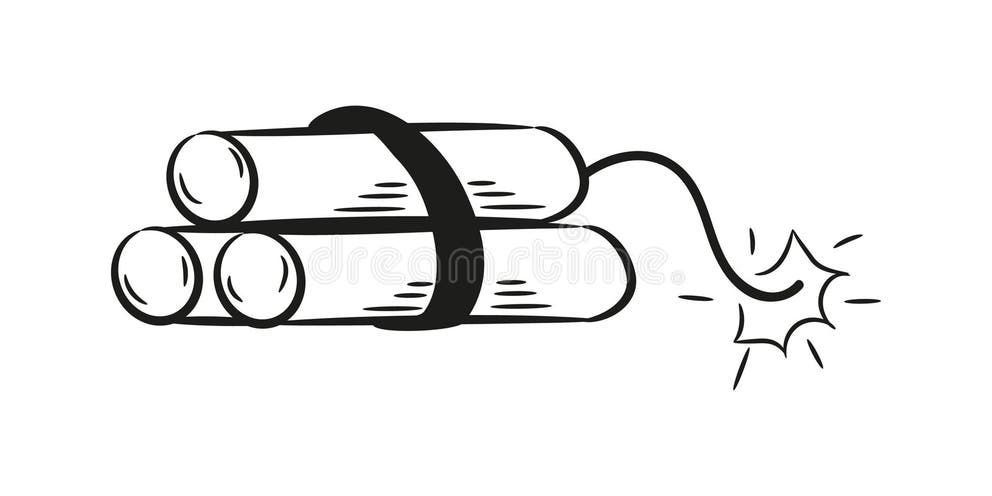 Bomb Doodle Vector with Fire. Comic Dynamite Explodes in Sketch Style ...