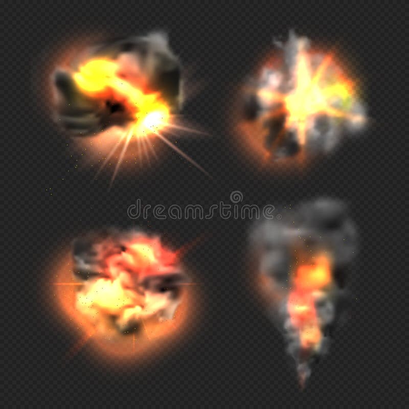 Bomb Explosion. Exploded Fire Flame and Smoke Dramatic Effects Vector ...