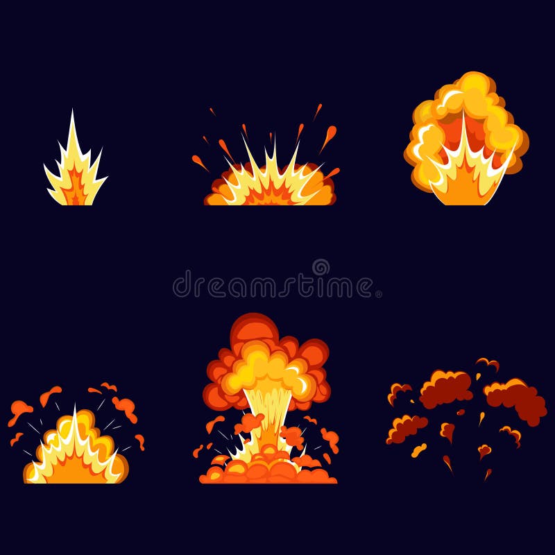 Bomb Explosion and Fire Explosion Cartoon Set. Stock Vector ...