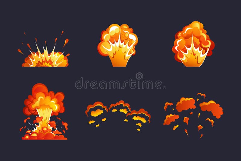 Bomb Explosion and Fire Explosion Cartoon Set. Stock Vector ...