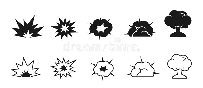 Bomb Explosion Icon Collection. War and Blast Symbols. Vector Image for ...