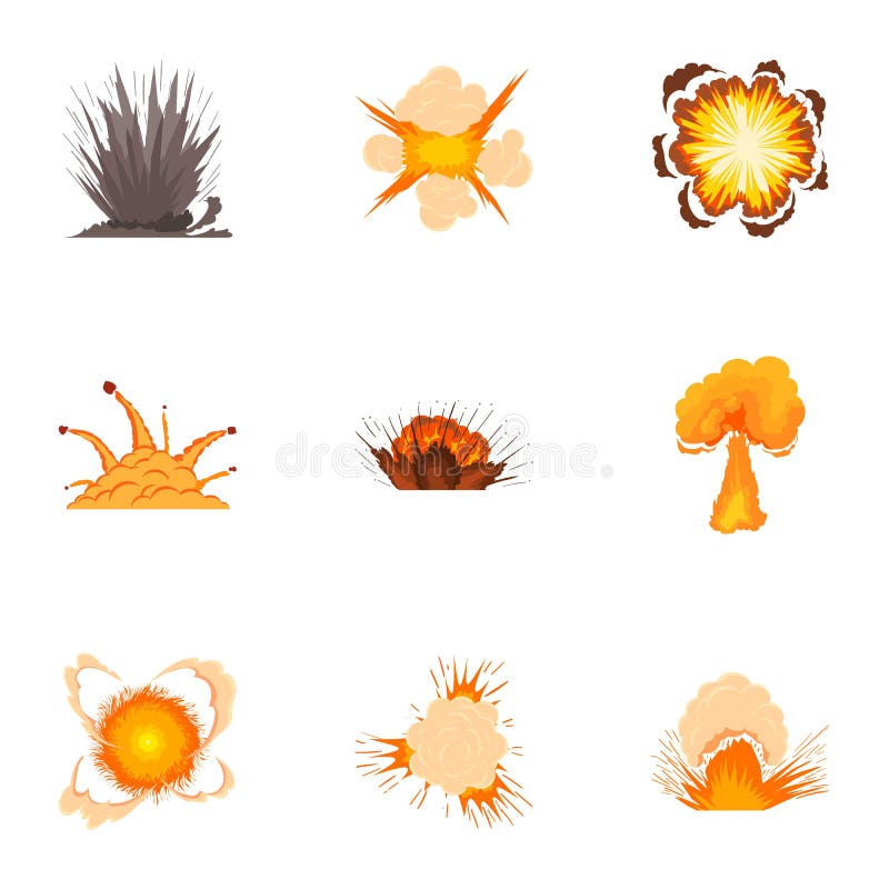 Explosion Icons Set, Cartoon Style Stock Vector - Illustration of ...