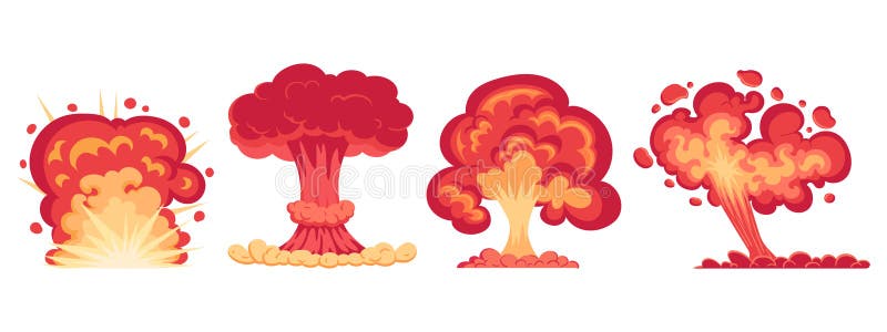 Bomb Explosions. Cartoon Fire Burning Clouds, Danger Dynamite ...