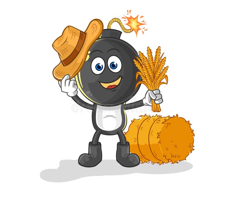 Bomb Head Farmer Mascot. Cartoon Vector Stock Vector - Illustration of ...