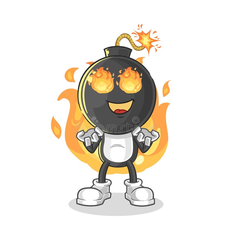 Bomb Head on Fire Mascot. Cartoon Vector Stock Vector - Illustration of ...