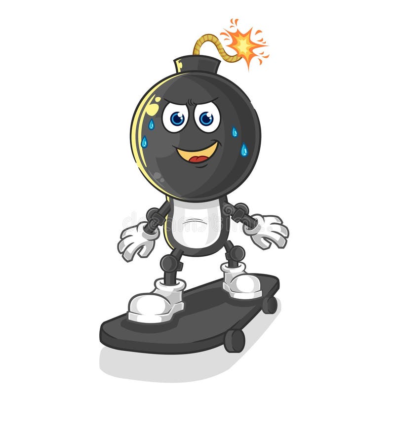 Bomb Head Riding Skateboard Cartoon Character Vector Stock Vector ...