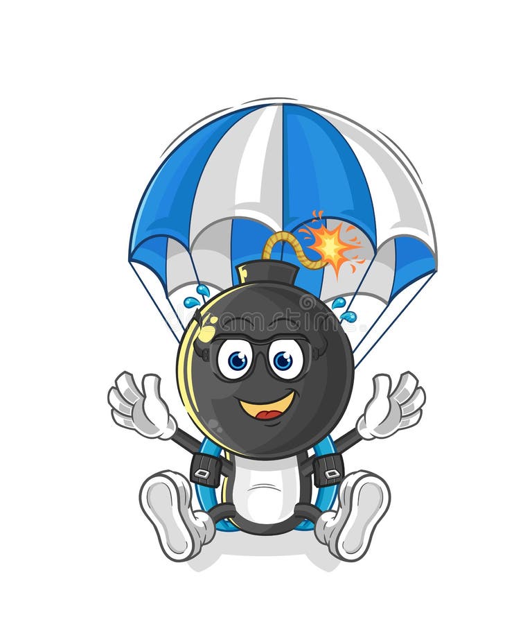 Bomb Head Skydiving Character. Cartoon Mascot Vector Stock Vector ...