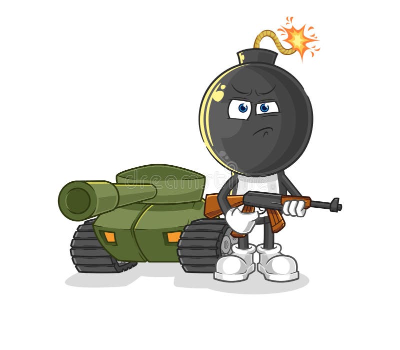 Bomb Head Soldier with Tank Character. Cartoon Mascot Vector Stock ...