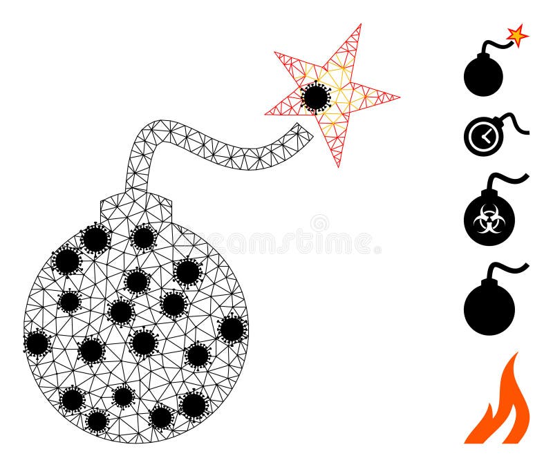 Bomb Ignition Wireframe Mesh Pictogram with Pathogen Centers Stock ...