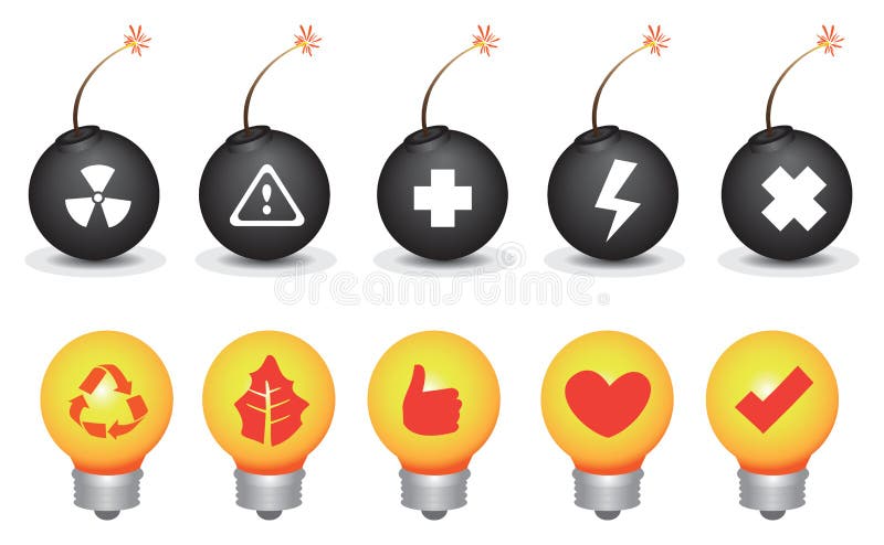 Bomb and Light Bulb Symbols Vector Icon Set Stock Vector - Illustration ...