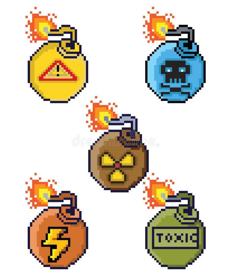 Bomb pixel art set. stock vector. Illustration of drawing - 277025235