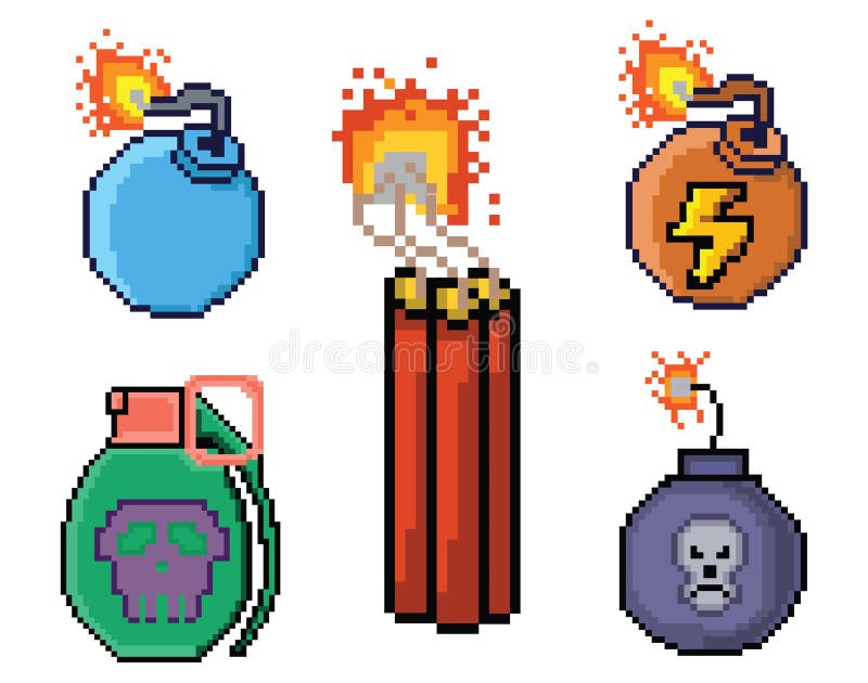 Bomb pixel art set. stock vector. Illustration of projects - 277025253