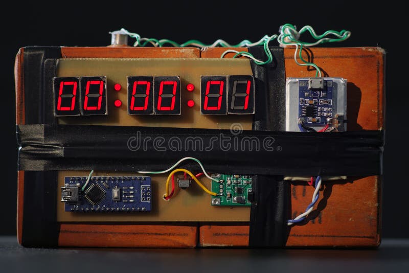 Bomb with Red Timer on Black Background. Improvised Explosive Device ...