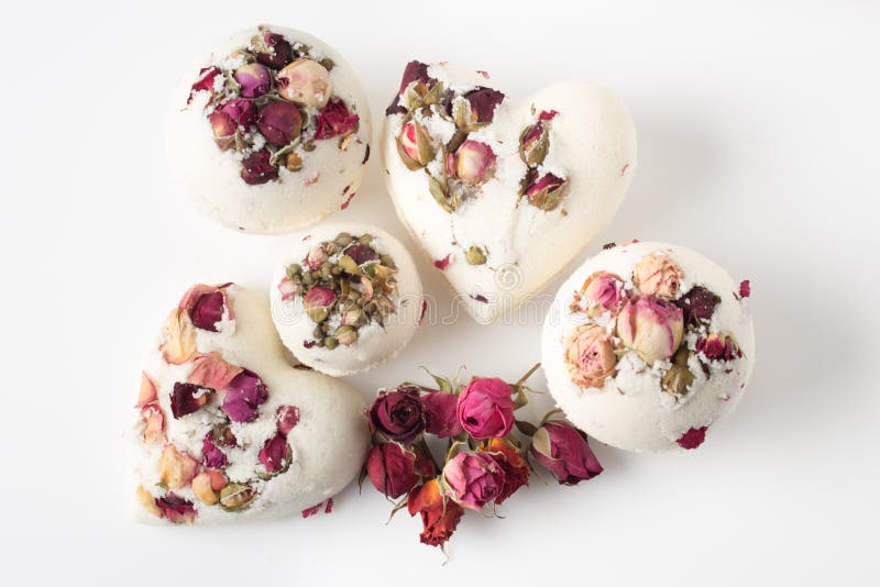 Bomb Salt Bath Decorated with Dried Roses Stock Image - Image of white ...