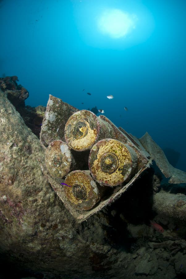 Bomb shells underwater. stock photo. Image of navy, shipwreck - 22062588