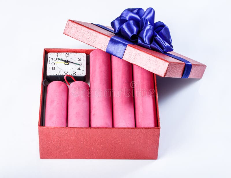 Bomb Sticks of Dynamite, in a Gift Box with a Blue Ribbon with C Stock ...