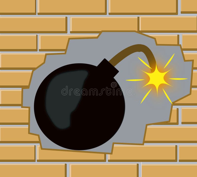 Bomb in wall from brick stock illustration. Illustration of fire - 16689609