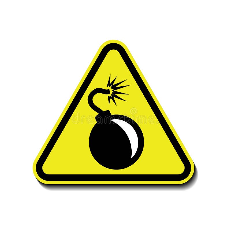 Bomb Warning Sign, Explotion Hazard. Yellow Triangle Caution Symbol ...