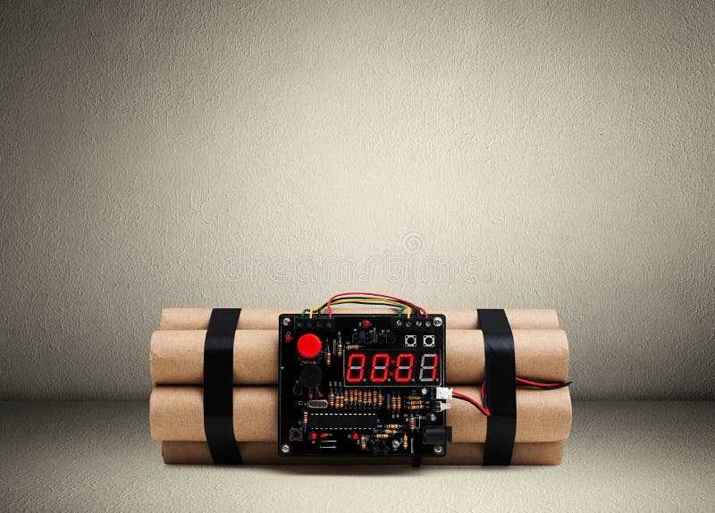 Bomba Con Temporizador Rojo Sobre Fondo Negro. Artefacto Explosivo ...