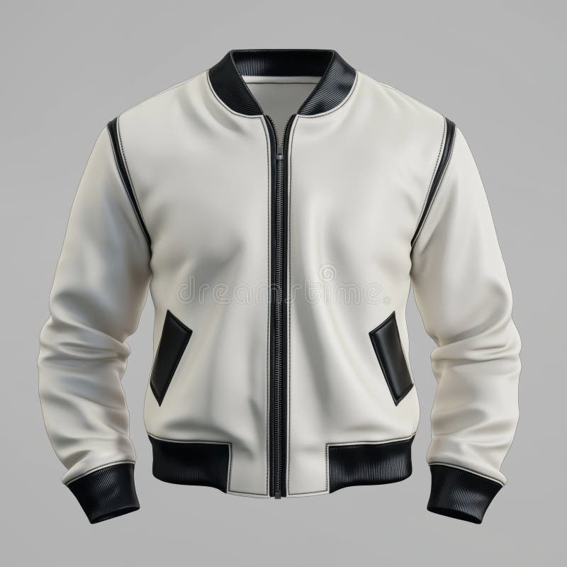 A Pearl White, with Black Trim Around the Collar and Cuffs, Features a ...