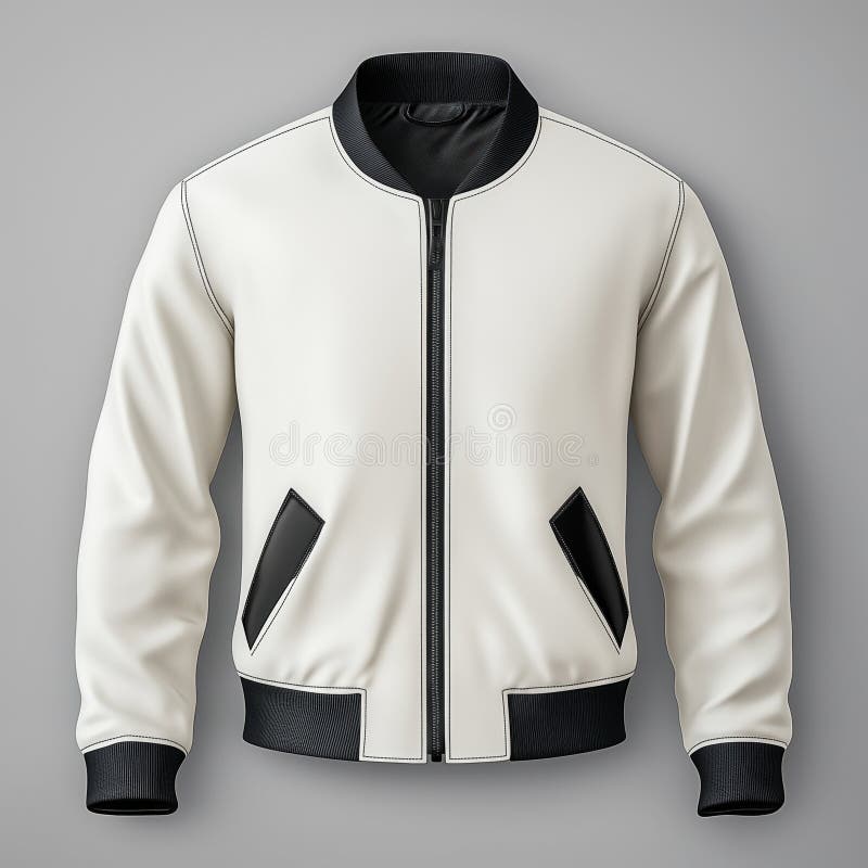 A Pearl White, with Black Trim Around the Collar and Cuffs, Features a ...