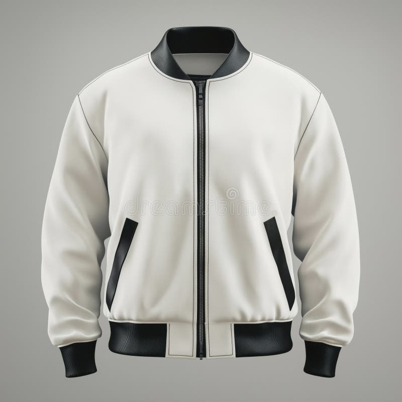 A Pearl White, with Black Trim Around the Collar and Cuffs, Features a ...