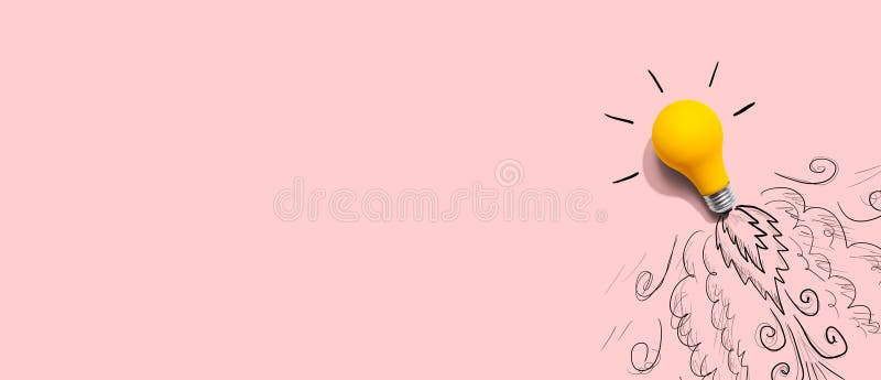 Bombilla De Ideas Volando Al Cielo Como Un Cohete Imagen de archivo ...