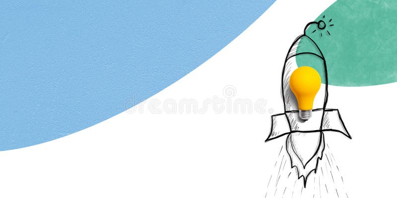 Bombilla De Ideas Volando Al Cielo Como Un Cohete Imagen de archivo ...