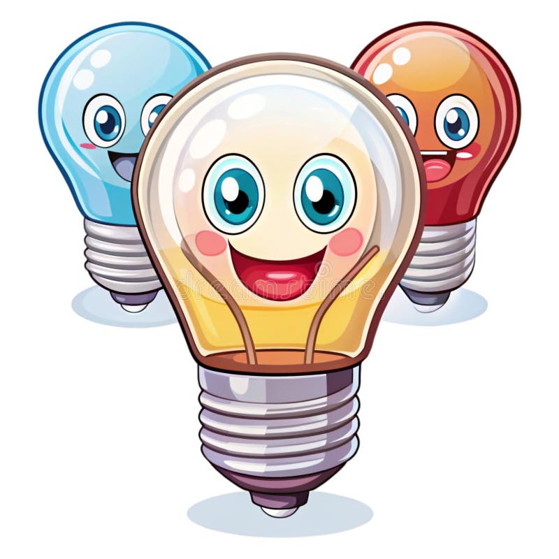 Bombillas De Dibujos Animados Con Caras Alegres Foto de archivo ...