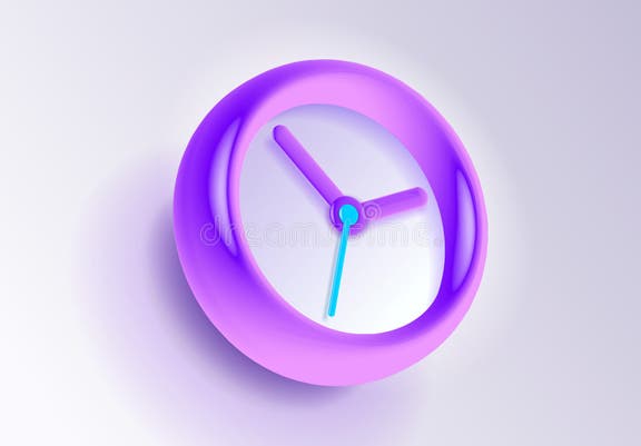 Clock Icon in 3d Vector Style, with Glass Glow Effect. Purple Time on ...