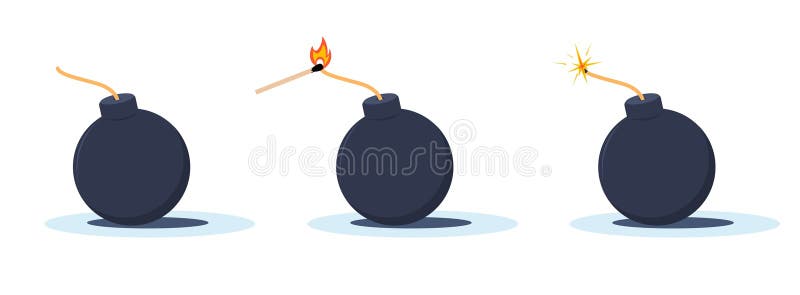 Bombs with Burning Wick and Match with Fire. Round Black Military ...