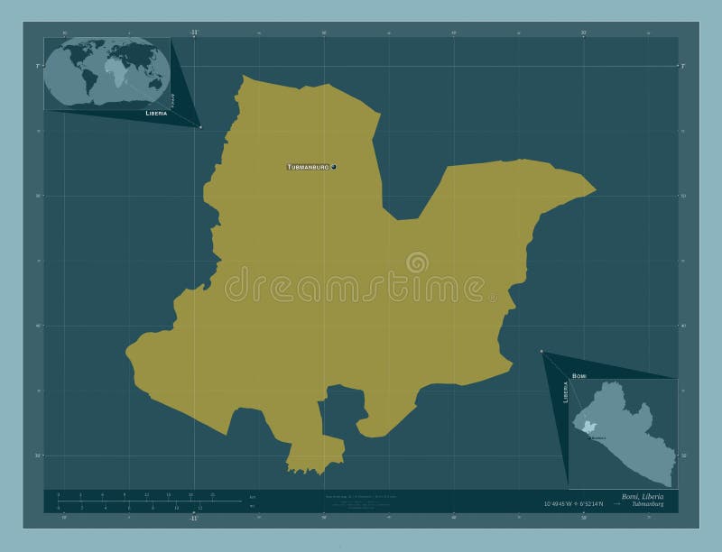 Bomi, Liberia. Solid. Labelled Points of Cities Stock Illustration ...
