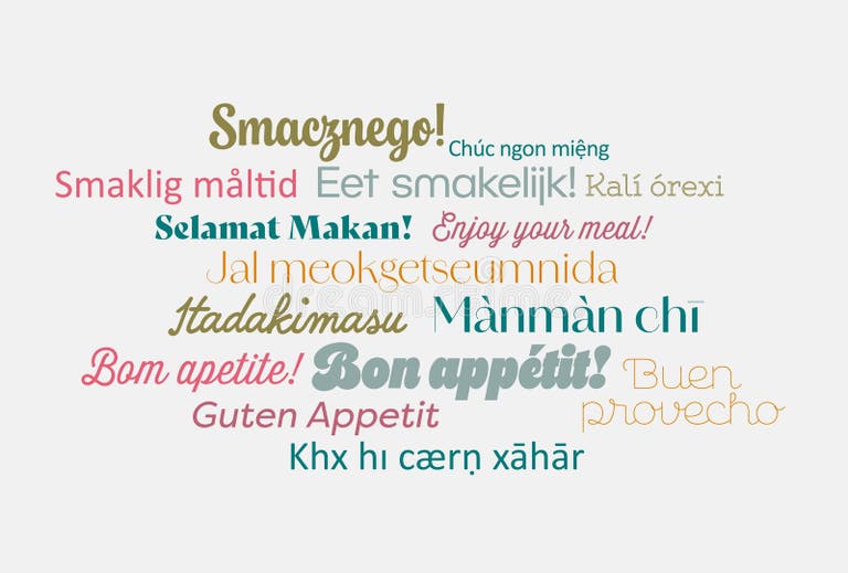 Text Typography with Word Enjoy Your Meal, Bon Appetit in Different ...