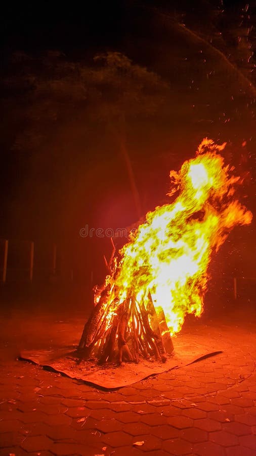 Bon Fire Burning at Night while the Wind Blowing from the Left Stock ...