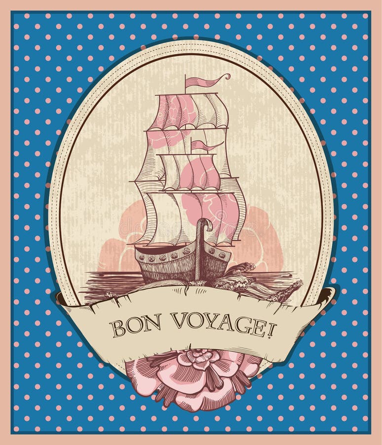 Bon Voyage! Illustration of Sailing Ship in Retro Style Stock Vector ...