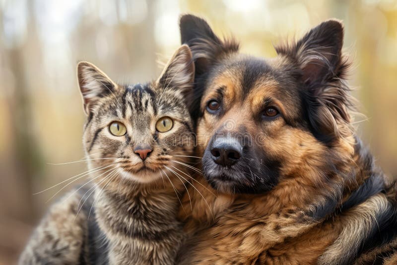The Bond between Sweet Dog and Cat Stock Illustration - Illustration of ...