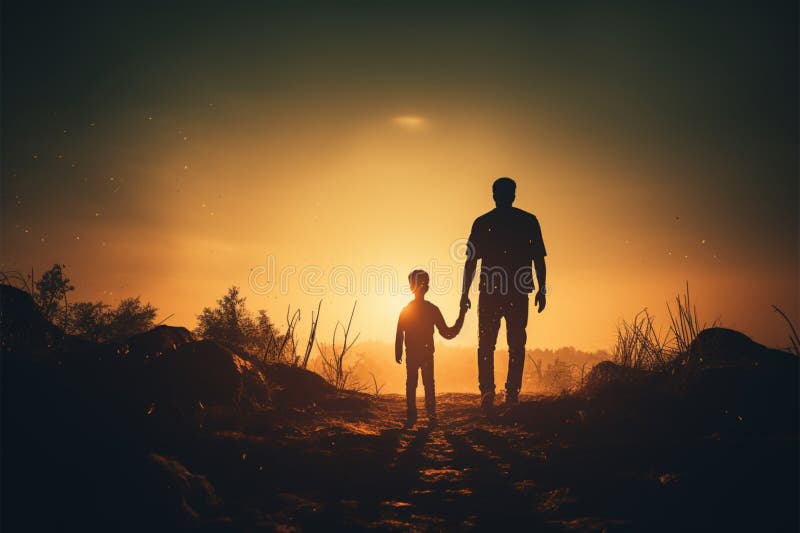 Bonding in Shadow Father and Son Standing Side by Side Stock ...