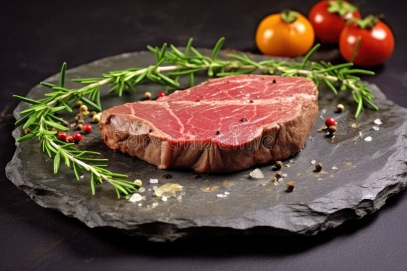Bone-in Beef Steak Garnished with Fresh Thyme on a Stoneware Plate ...