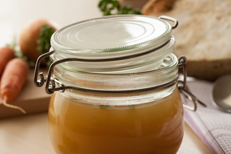 Bone Broth Made from Chicken in a Glass Jar Stock Image - Image of ...