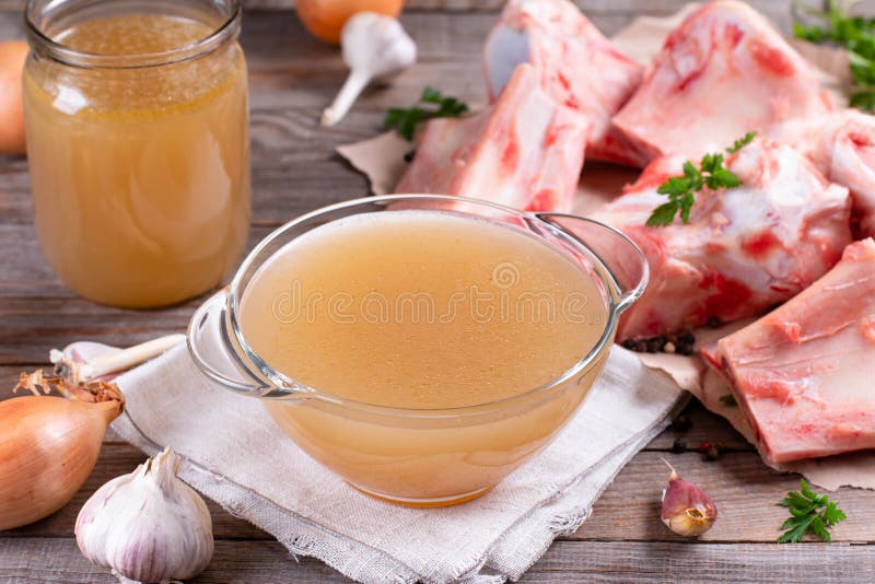 Bone Broth Soup Made from Beef in the Glass Dish, Natural Source of ...