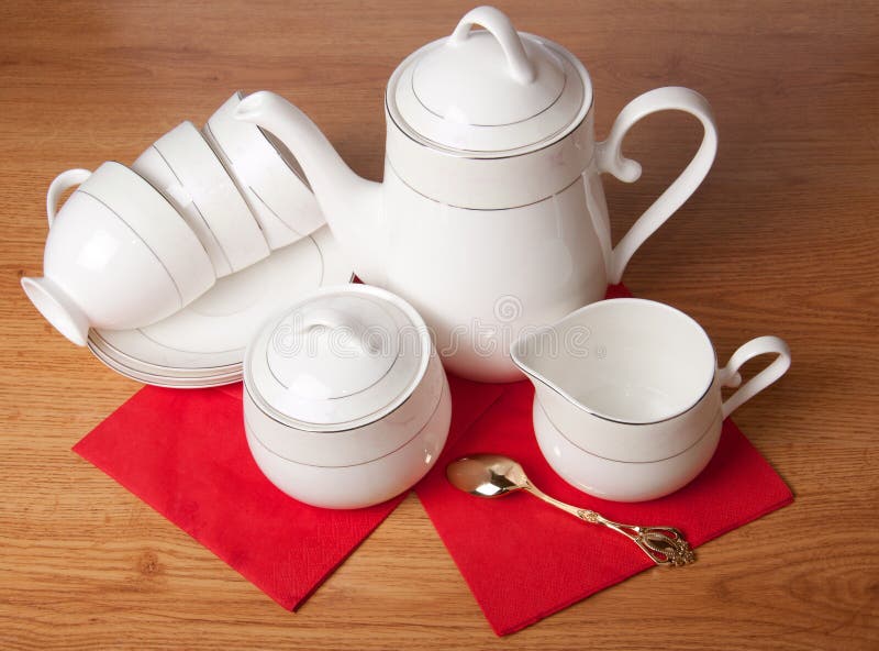 Bone China Tea Set on a Wooden Table Stock Image - Image of porcelain ...