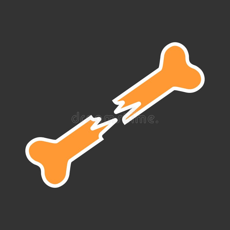 Bone Fracture Icon on Black Background. Solid Flat Bone Icon Stock ...