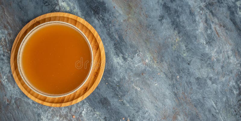 Bone Meat Pork Broth in Bowl on a Dark Background. Long Banner Format ...