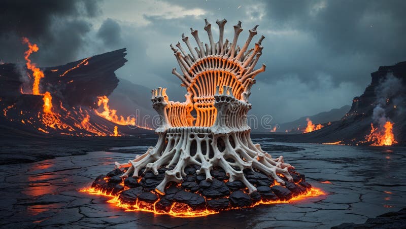 Bone Throne Rising Slowly from Lava, Built by Countless Damned Han ...