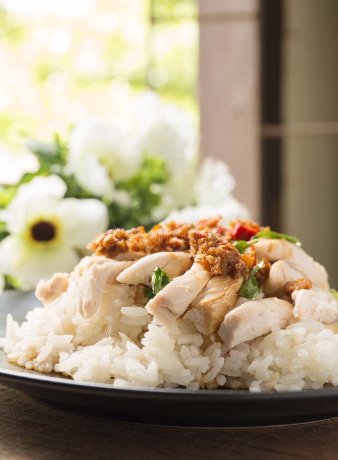 Boned, Sliced Hainan-style Chicken with Marinated Rice Stock Image ...