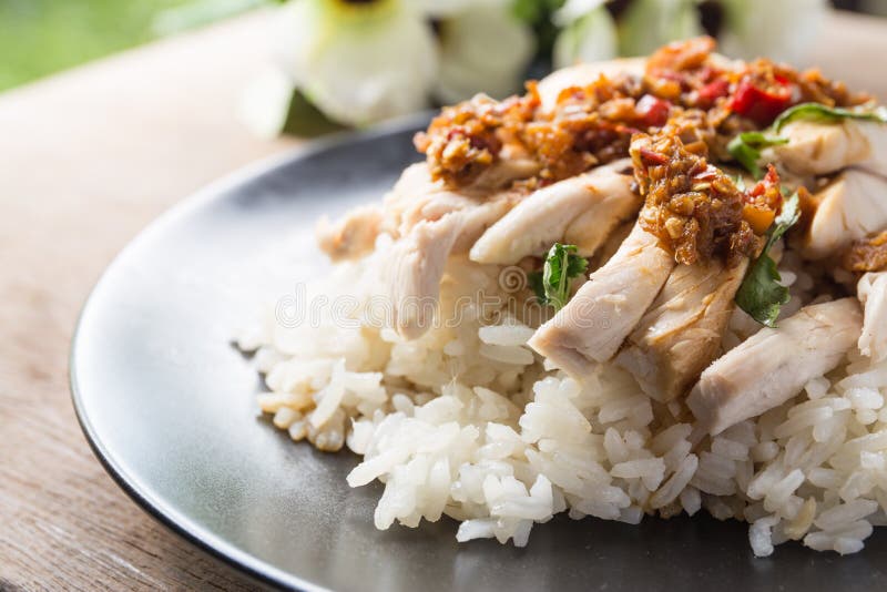 Boned, Sliced Hainan-style Chicken with Marinated Rice Stock Photo ...