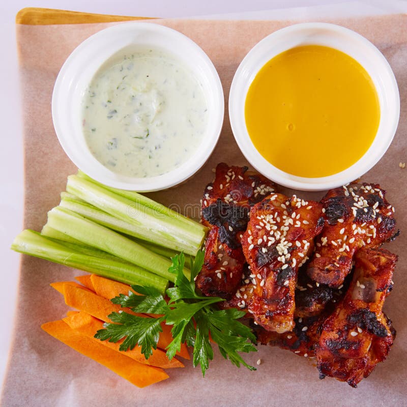 Boneless Buffalo Bbq Chicken Wngs with Ranch Sauce Stock Photo - Image ...